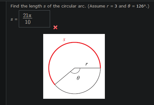 Solved Find the length s of the circular arc. (Assume r=3 | Chegg.com