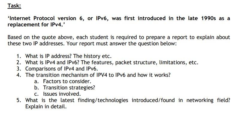Solved 'Internet Protocol version 6, or IPv6, was first | Chegg.com