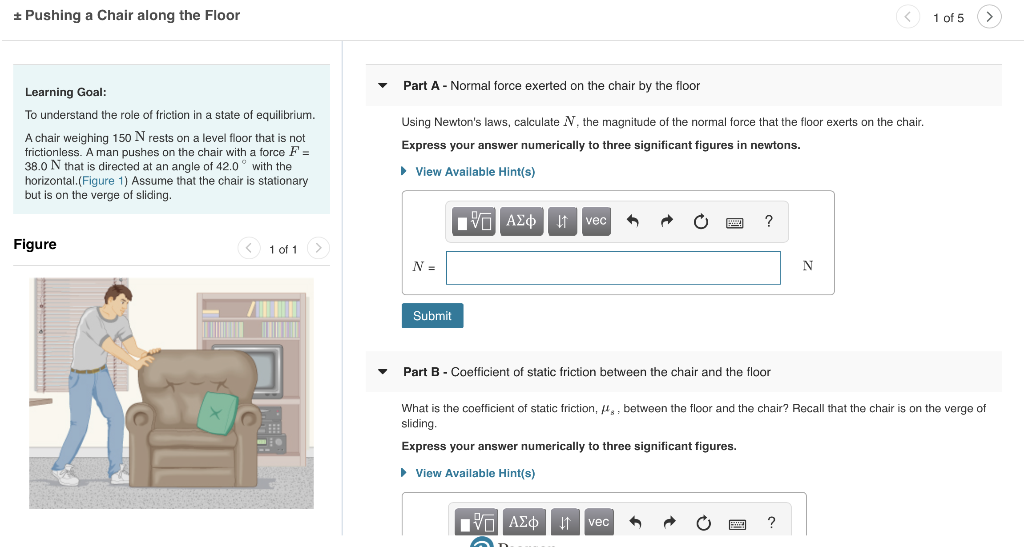 Solved Pushing a Chair along the Floor 1 of 5 > Part A - | Chegg.com
