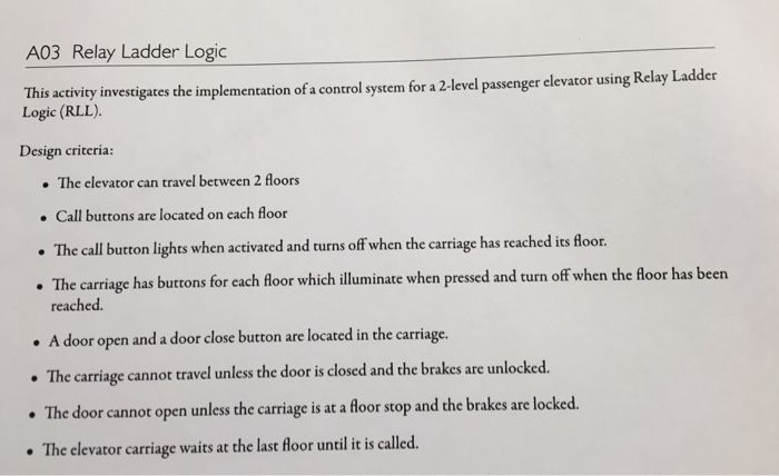 Relay ladder logic of a two story elevator, it | Chegg.com