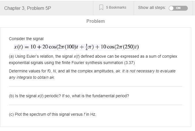 Solved Chapter 3, Problem 5P 5 Bookmarks Show all steps: ON | Chegg.com