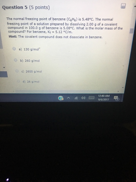 Solved Question 5 (5 points) The normal freezing point of | Chegg.com