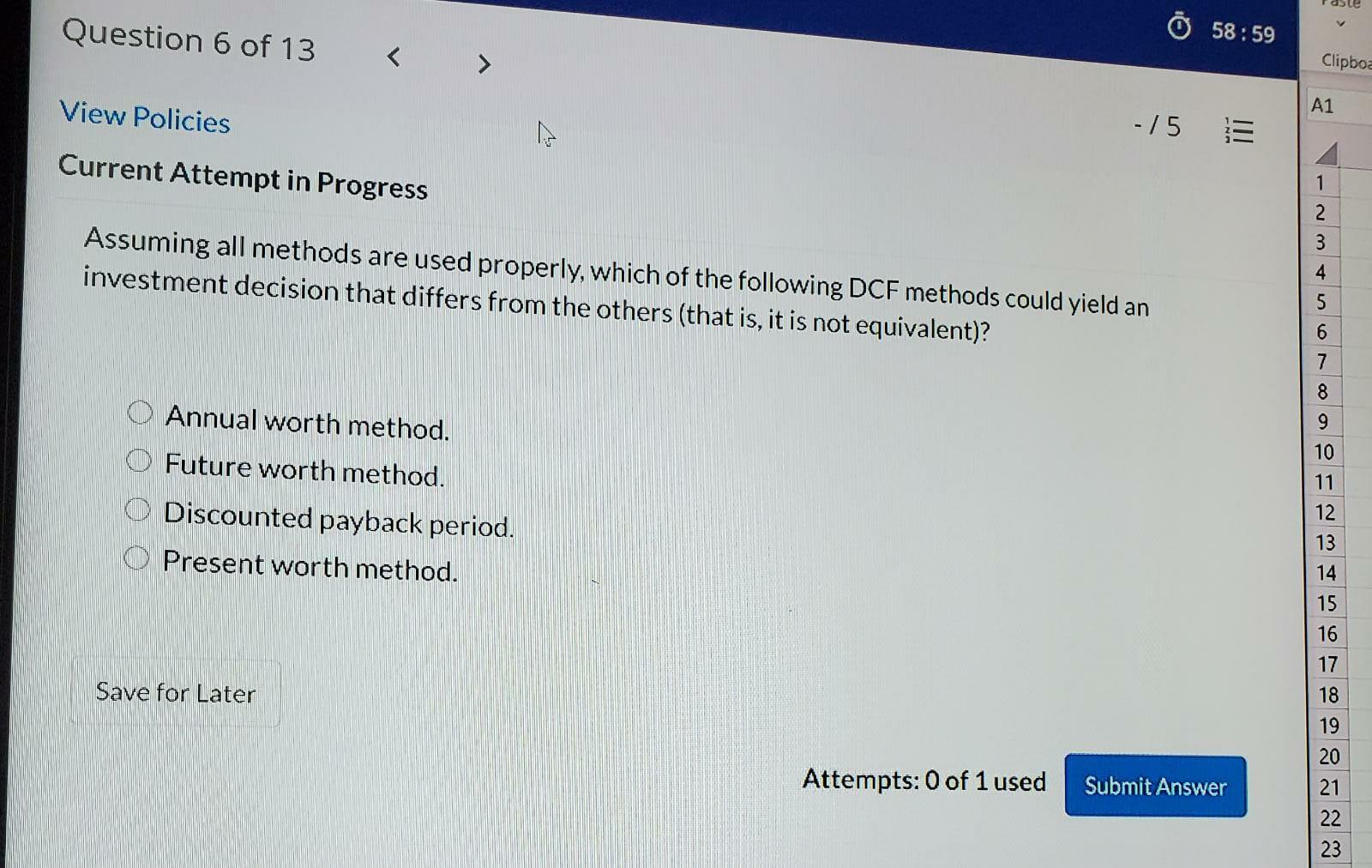 Solved sle Question 6 of 13 @ 58:59 Clipboa View Policies A1 | Chegg.com