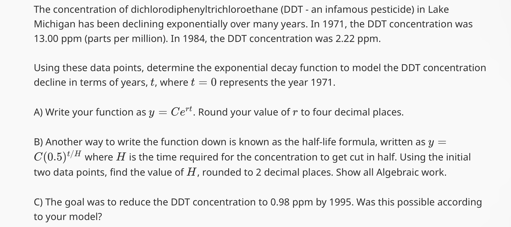 Solved The concentration of dichlorodiphenyltrichloroethane | Chegg.com