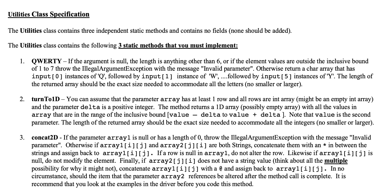 Solved Utilities Class Specification The Utilities class | Chegg.com