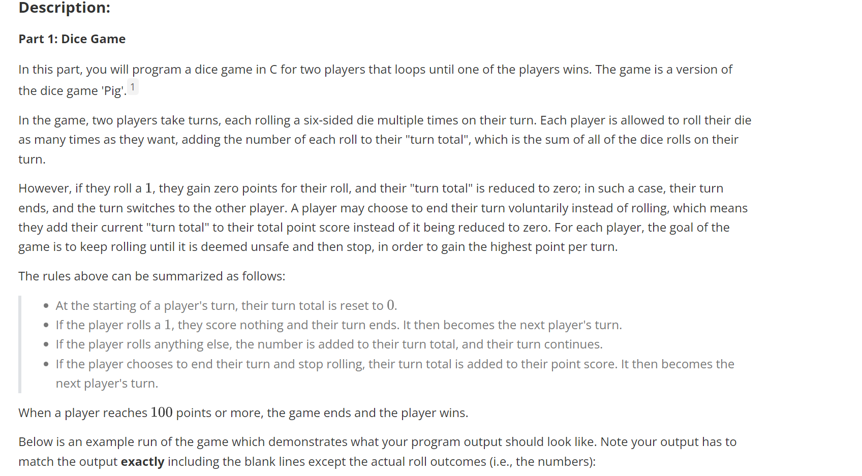 Solved Part 1: Dice Game In this part, you will program a | Chegg.com