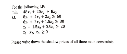 For the following LP: min s.t. | Chegg.com