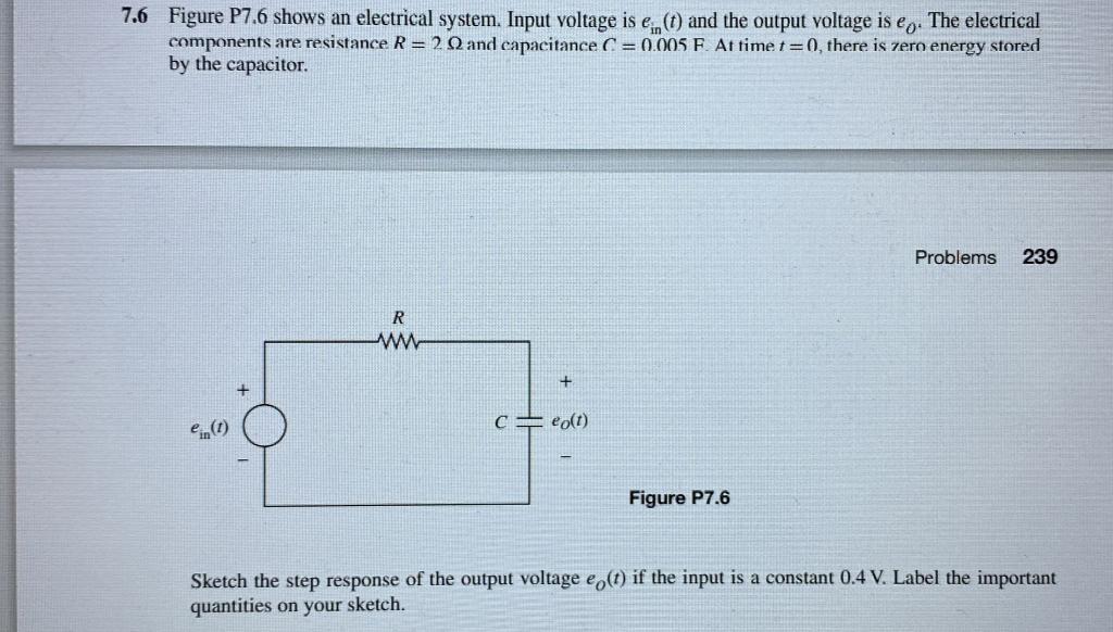 Solved 7.6 Figure P7.6 shows an electrical system. Input | Chegg.com