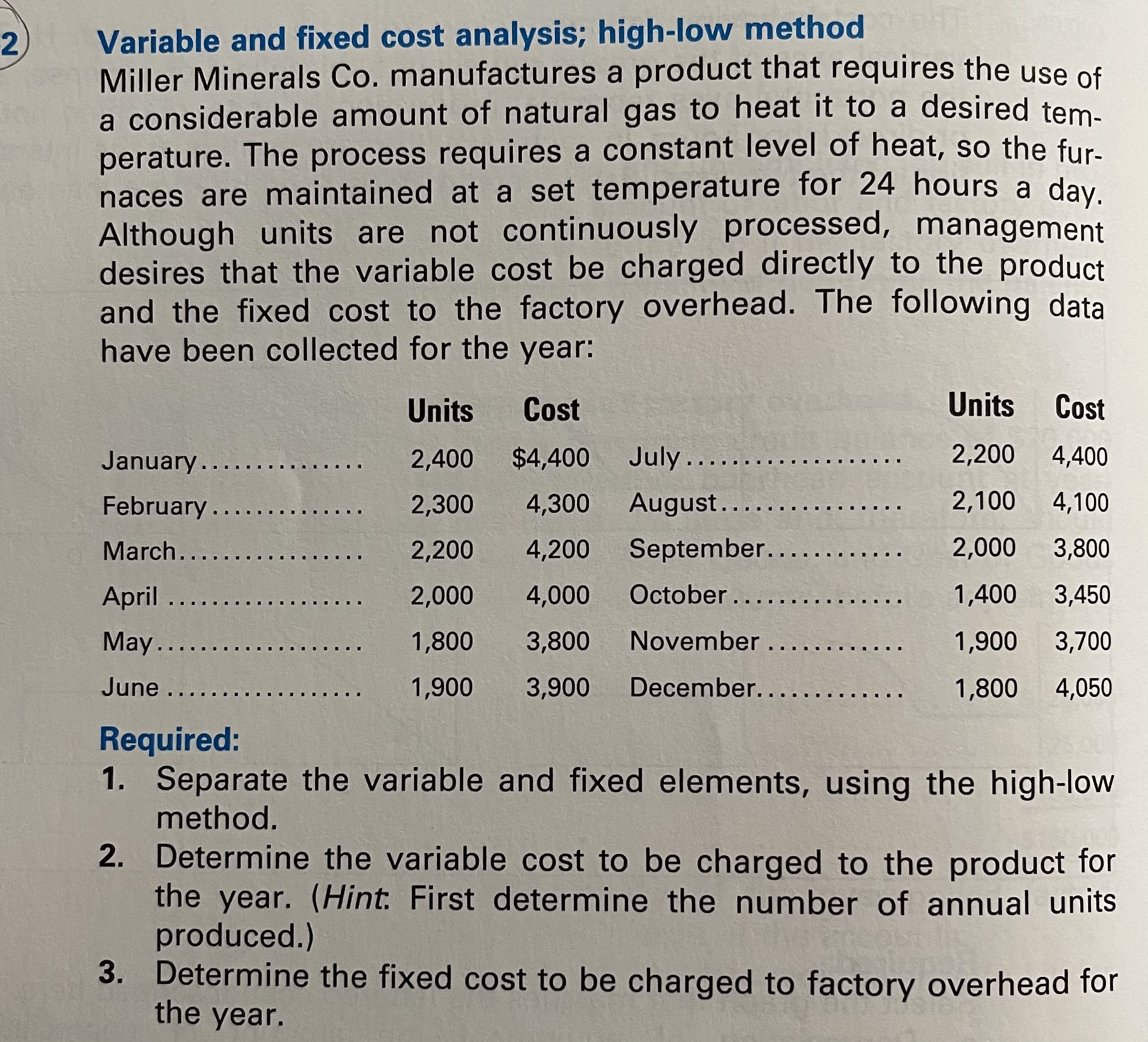 Solved Variable and fixed cost analysis; high-low method | Chegg.com
