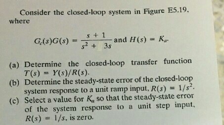 Solved Consider the closed-loop system in Figure E5.19. | Chegg.com