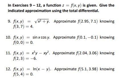 Solved In Exercises 9−12, a function z=f(x,y) is given. Give | Chegg.com