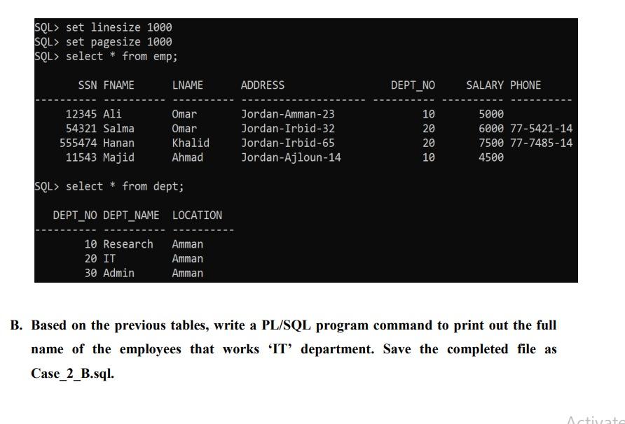 Solved SQL> set linesize 1000 SQL> set pagesize 1000 SQL> | Chegg.com