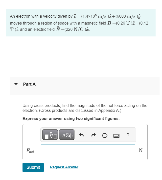 Solved An Electron With A Velocity Given By