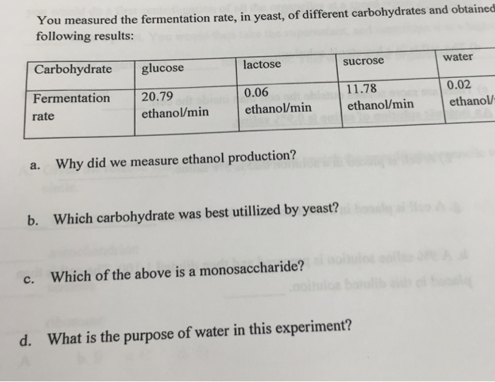 Solved You measured the fermentation rate, in yeast, of | Chegg.com