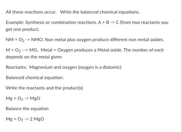 The Chemical Equation For Synthesis Of Magnesium Oxide From And Oxygen ...