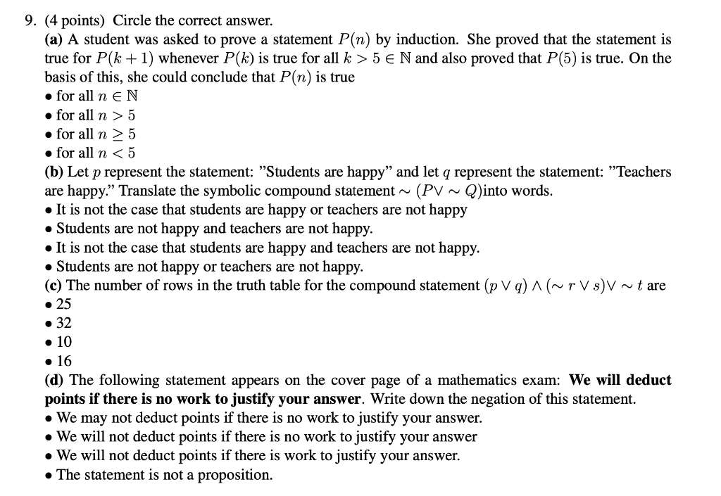 Solved 9. (4 points) Circle the correct answer. (a) A | Chegg.com