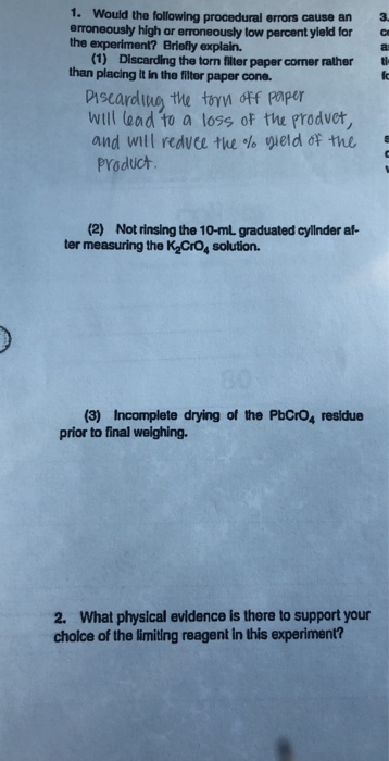 1. Would the following procedural errors cause an a | Chegg.com