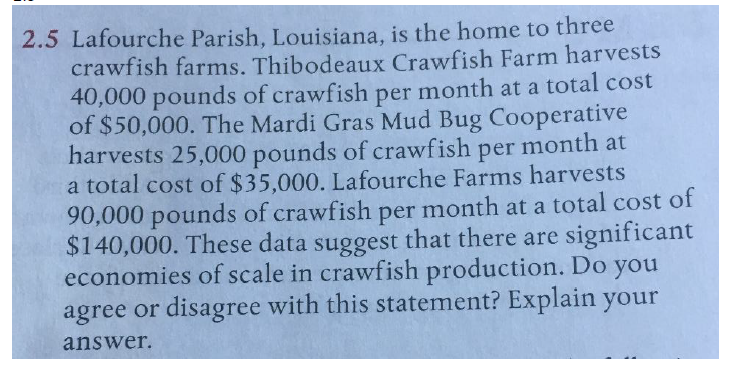 Solved 2.5 ﻿Lafourche Parish, Louisiana, is the home to | Chegg.com