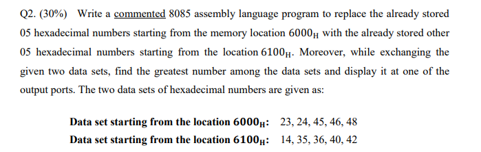 Solved Q2. (30%) Write a commented 8085 assembly language | Chegg.com