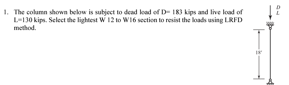 Solved 1. The column shown below is subject to dead load of | Chegg.com