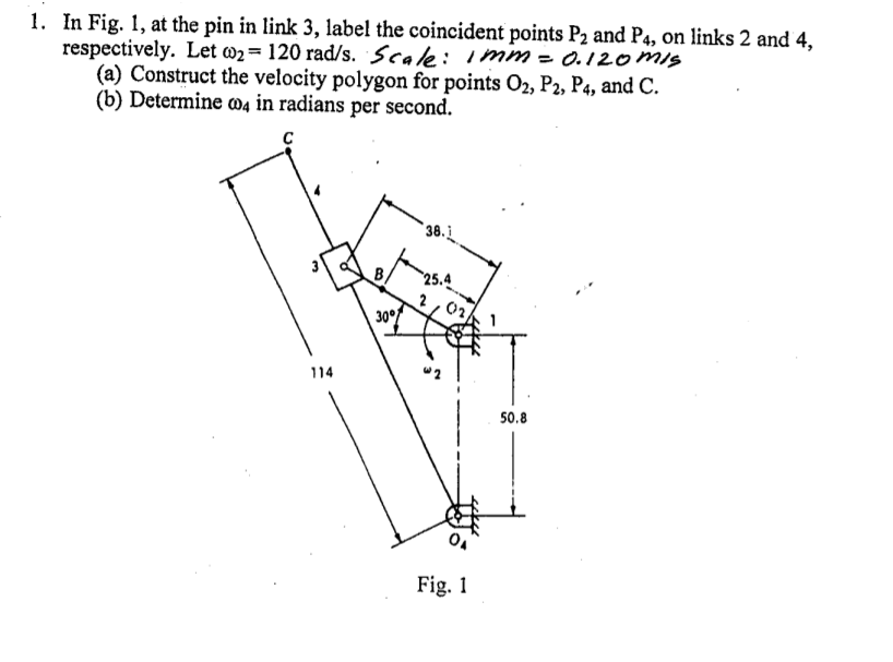 Solved In Fig. 1, at the pin in link 3, label the coincident | Chegg.com