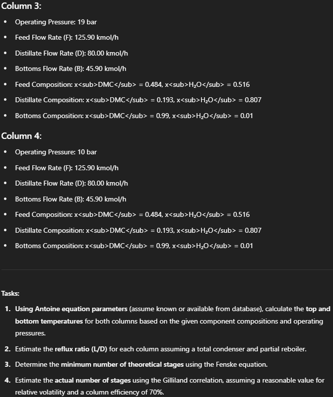 Solved You are given the operating data for two distillation | Chegg.com