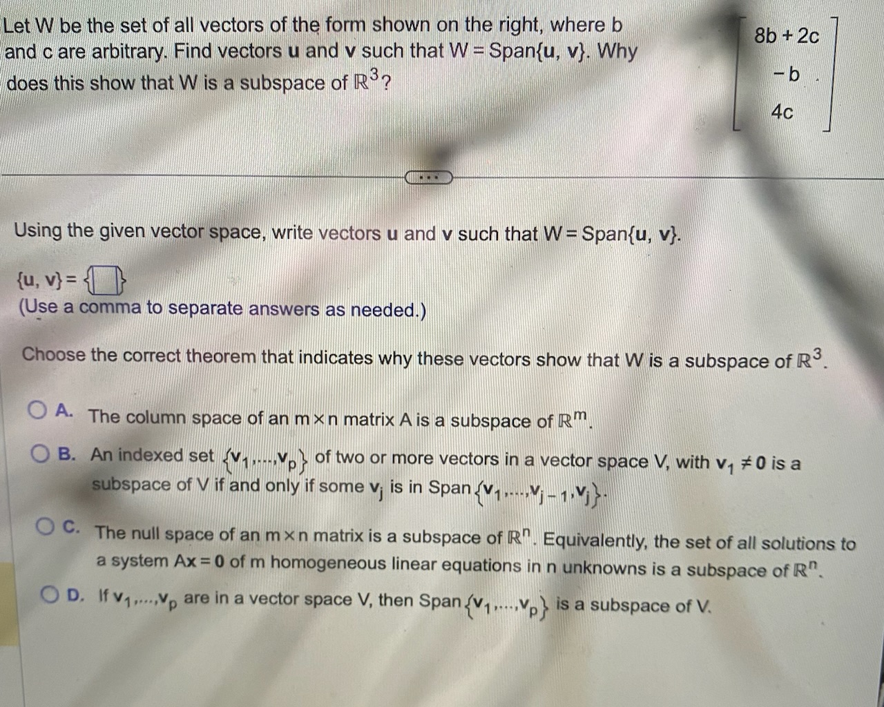 Solved Let W be the set of all vectors of the form shown on | Chegg.com