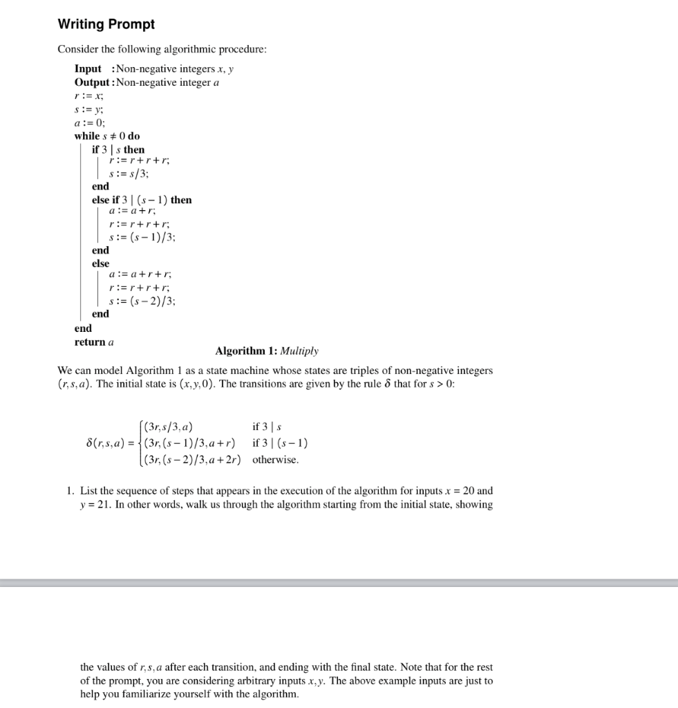 Solved Writing Prompt Consider the following algorithmic | Chegg.com