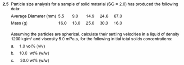 Solved 2.5 Particle size analysis for a sample of solid | Chegg.com