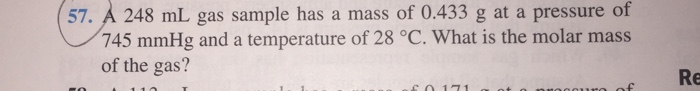 Solved A 248 mL gas sample has a mass of 0.433 g at a | Chegg.com