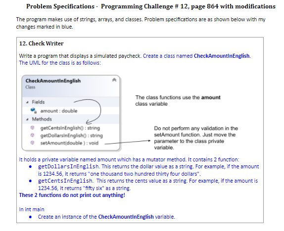 Problem Specifications - Programming Challenge # 12, | Chegg.com