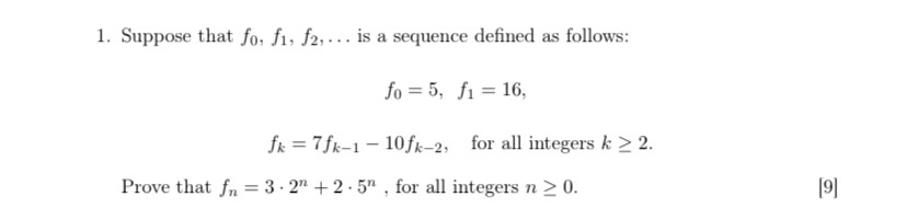 Solved 1. Suppose that f0,f1,f2,… is a sequence defined as | Chegg.com