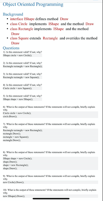 Solved Object Oriented Programming Background interface | Chegg.com