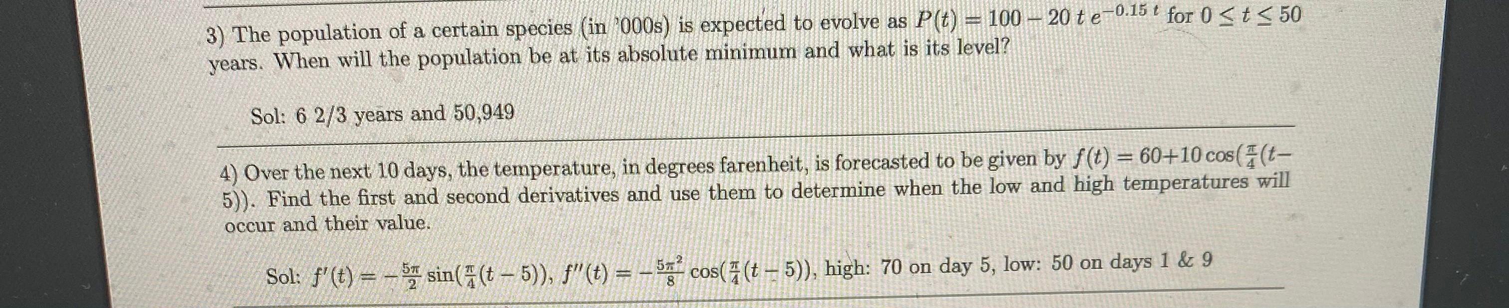 Solved 3) The population of a certain species (in '000s) is | Chegg.com