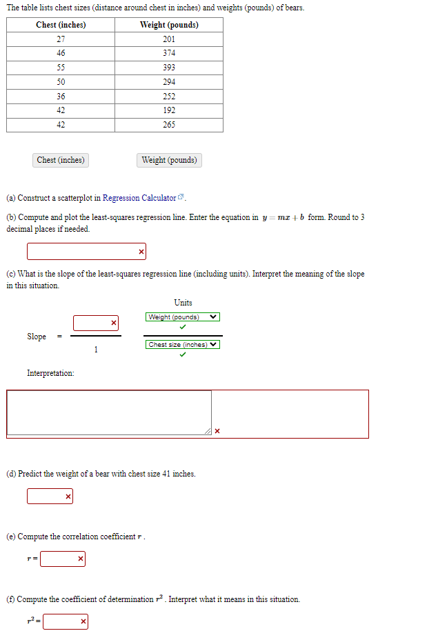 Solved (a) Construct a scatterplot in Regression Calculator | Chegg.com