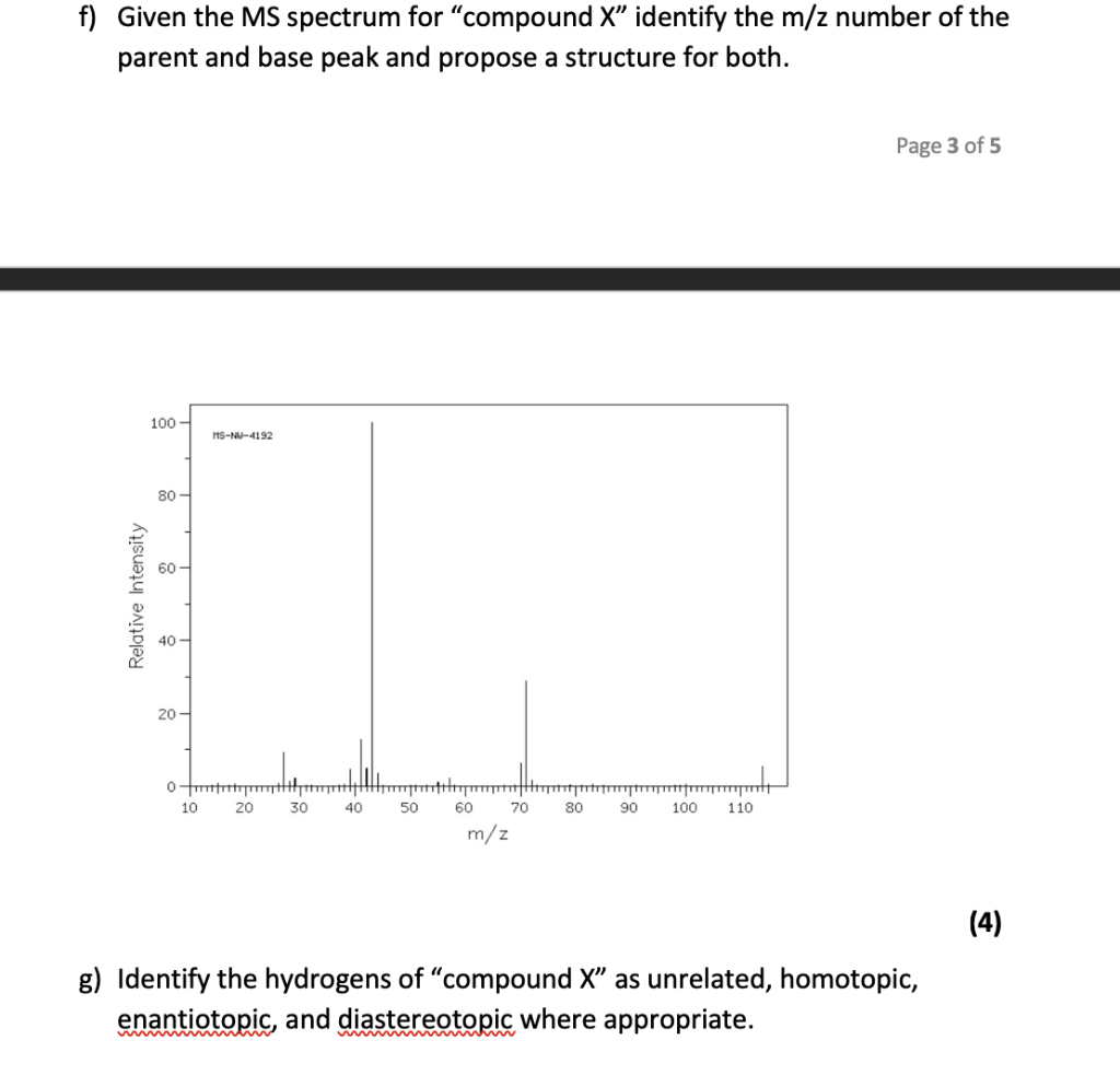 Solved f) Given the MS spectrum for "compound X” identify | Chegg.com