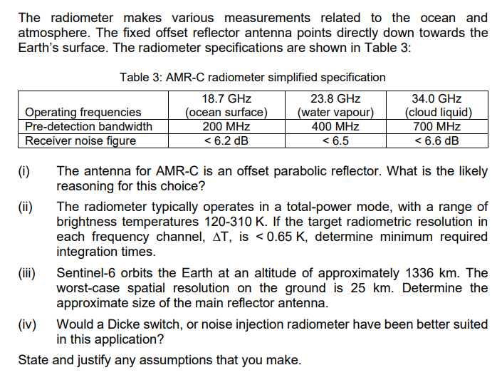Solved The radiometer makes various measurements related to | Chegg.com