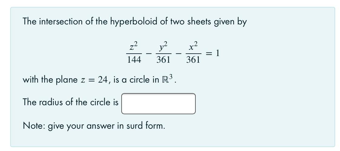 Solved The intersection of the hyperboloid of two sheets | Chegg.com