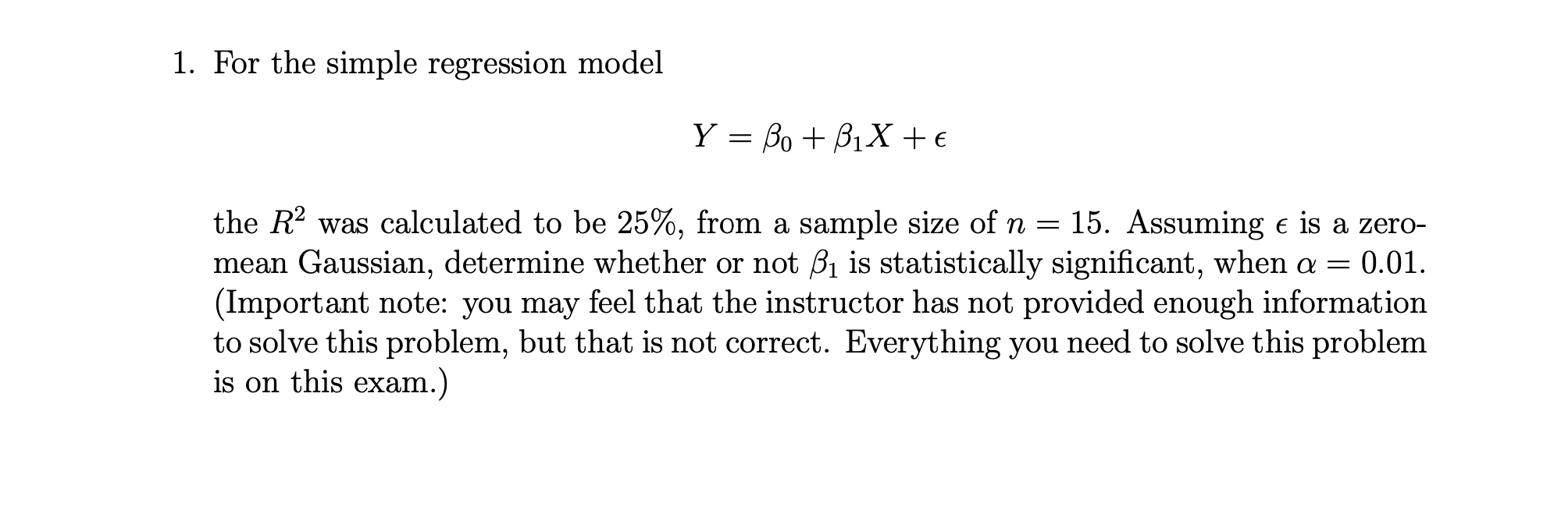 1. For the simple regression model Y=β0+β1X+ϵ the R2 | Chegg.com