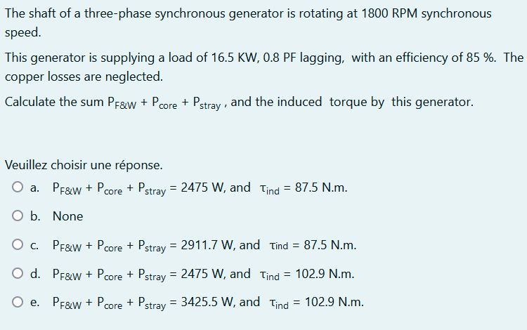 Solved The shaft of a three-phase synchronous generator is | Chegg.com