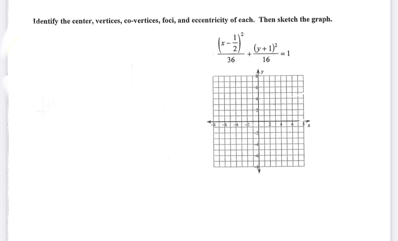 Solved Identify the center, vertices, co-vertices, foci, and | Chegg.com
