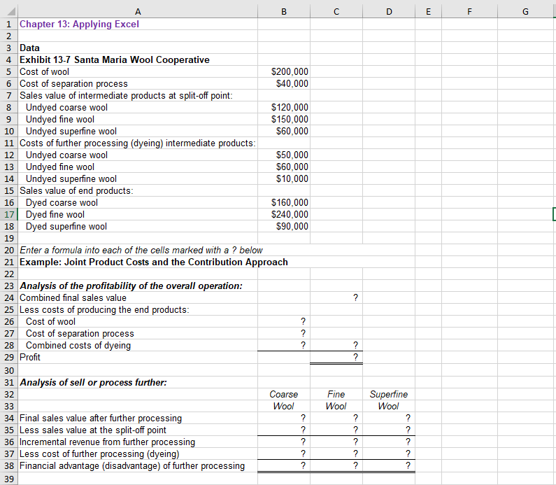 Solved Download the Applying Excel form and enter formulas | Chegg.com