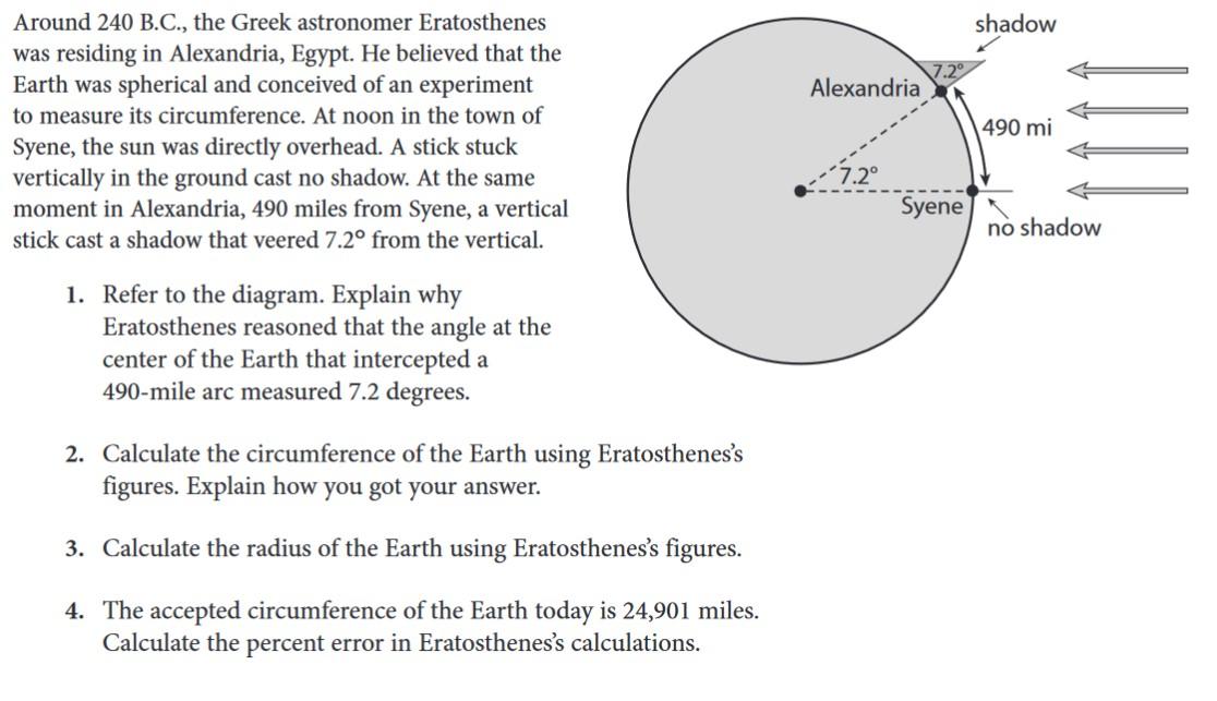 Solved Around 240 B.C., the Greek astronomer Eratosthenes | Chegg.com