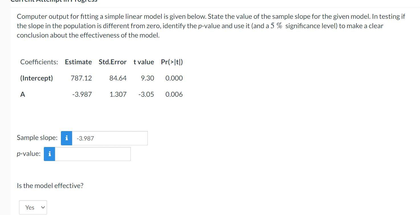 Solved Computer output for fitting a simple linear model is | Chegg.com