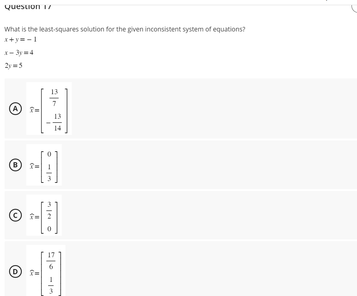 Solved What is the least-squares solution for the given | Chegg.com