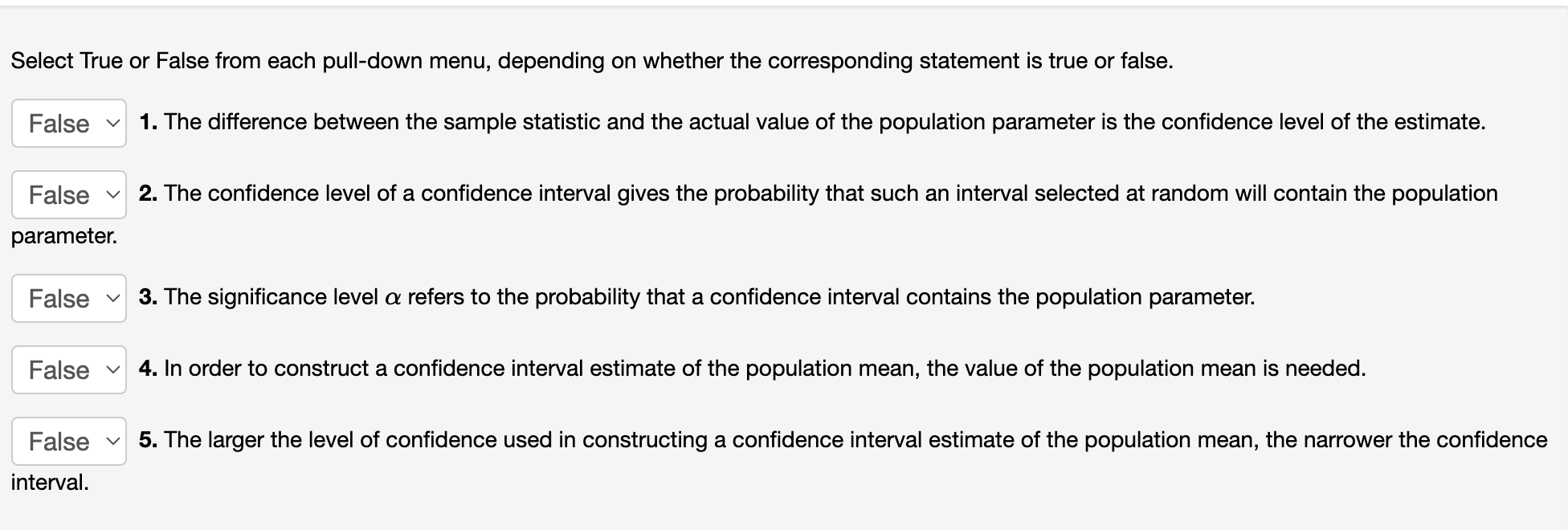 Solved Select True or False from each pull-down menu, | Chegg.com