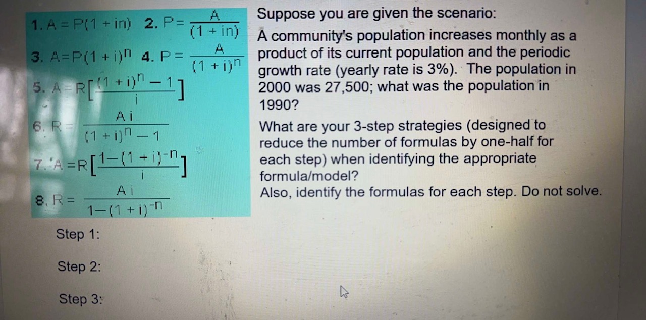 Solved 1. A=P(1+in) 2. P=(1+in)A Suppose you are given the | Chegg.com