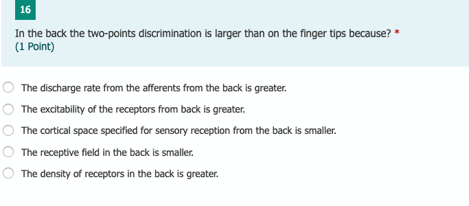 Solved 16 In the back the two-points discrimination is | Chegg.com
