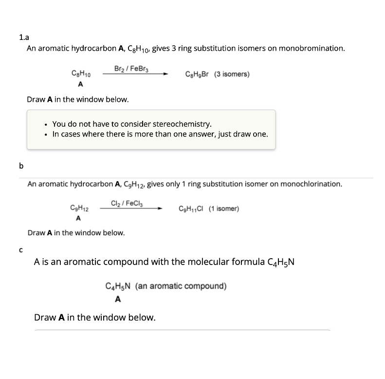 Solved 1.a An aromatic hydrocarbon A,C8H10, gives 3 ring | Chegg.com