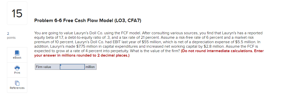 Solved Problem 6-6 Free Cash Flow Model (LO3, CFA7) You are | Chegg.com